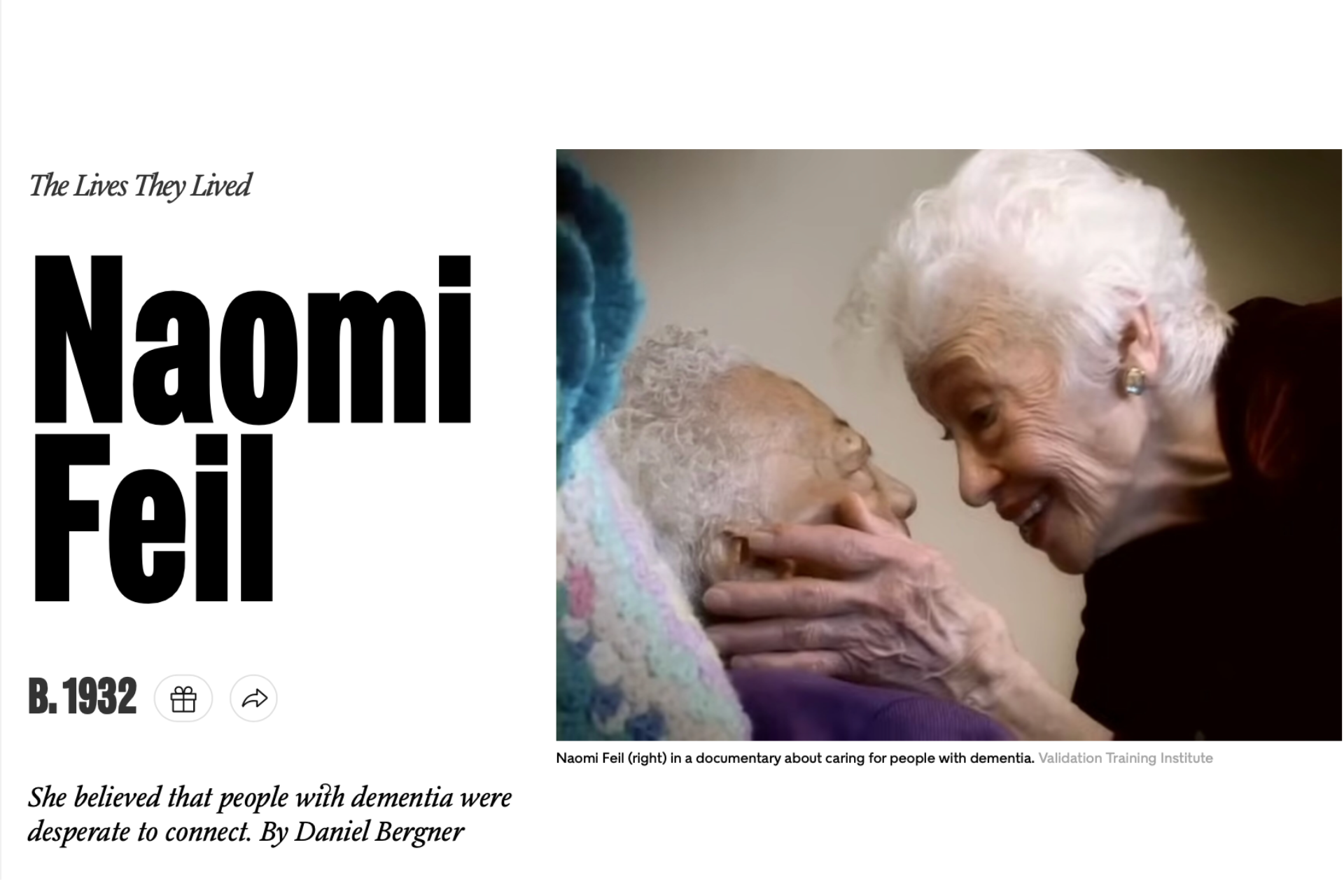 Naomi Feil chosen for the New York Times Magazine - Validation Training ...